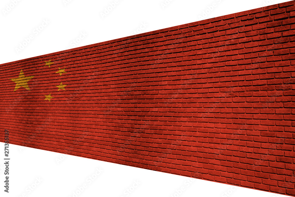 large brick wall with Chinese flag colors, concept of separation ...