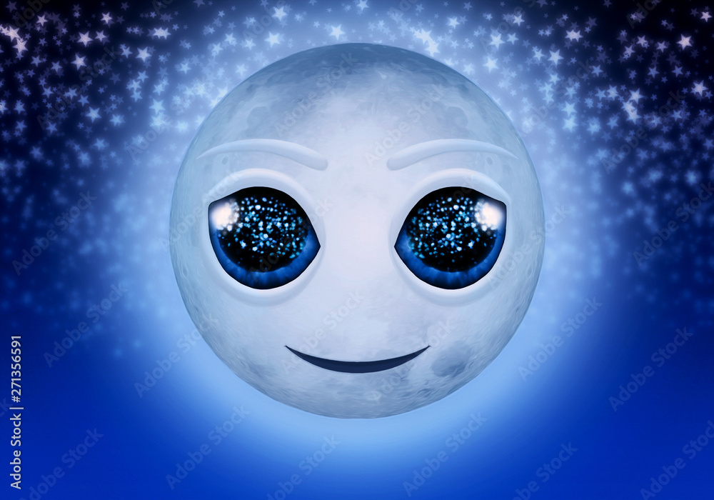 Smiling cute full moon and stars Stock Illustration | Adobe Stock