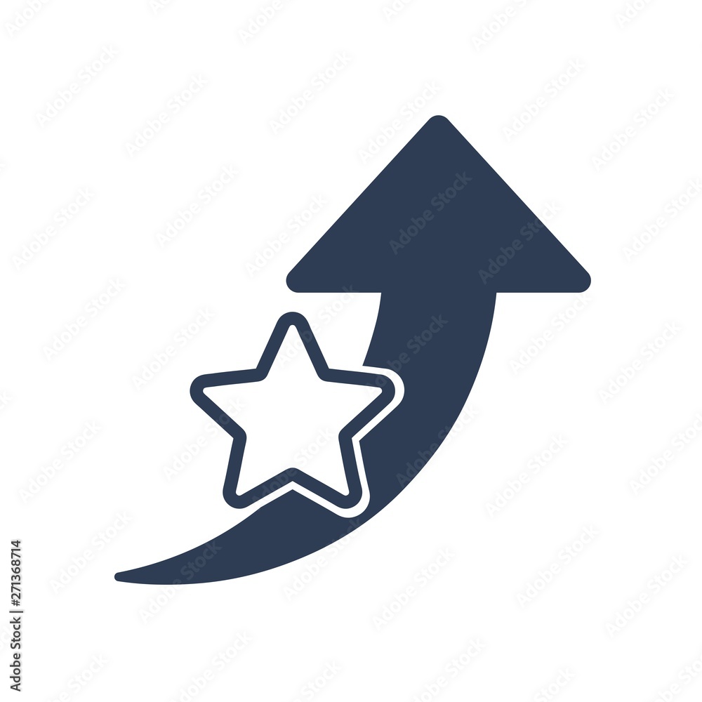 Increase rating, relevance. Vector icon star, arrow pointer . White ...