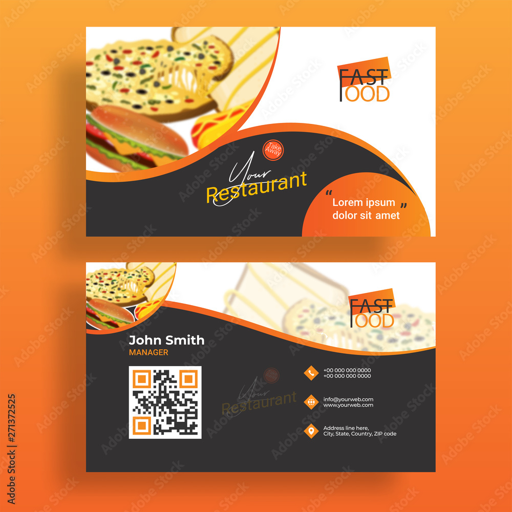 Business card set or template with illustration of fast food for shop ...