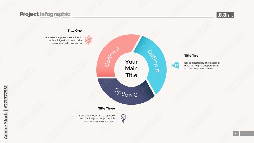 Pie chart with three elements. Diagram, option graph, layout. Business ...