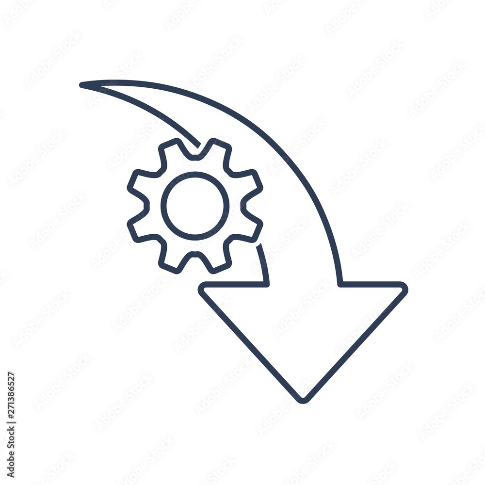 Reduction efficiency, productivity. Vector line icon gear wheel, arrow ...
