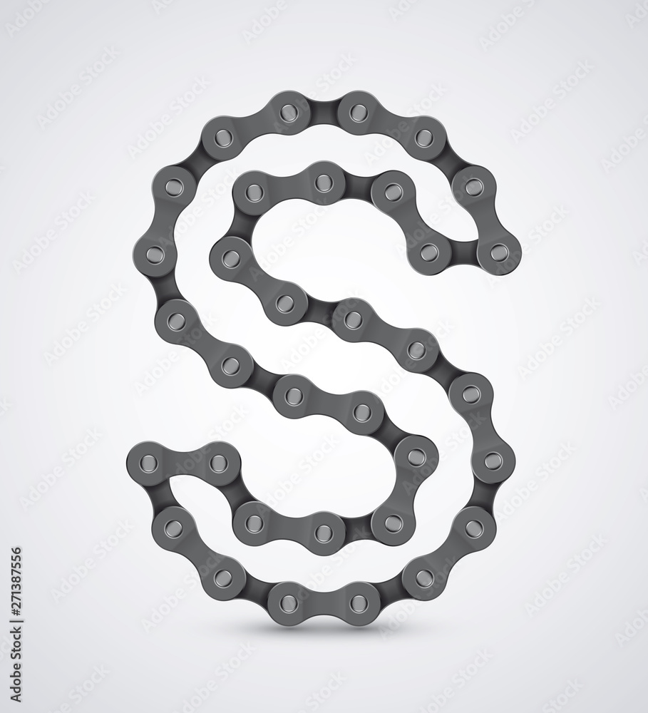 Vector letter S created from realistic bike chain. Alphabet symbol ...