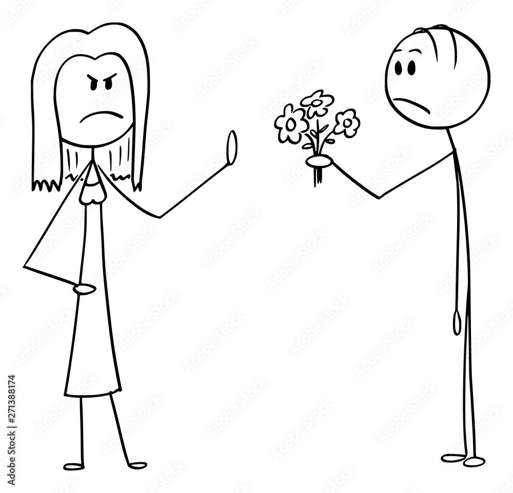 Vector cartoon stick figure drawing conceptual illustration of angry ...