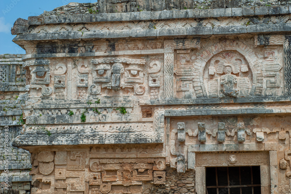 Architectural details of an entrance gate of a Mayan temple, in the ...