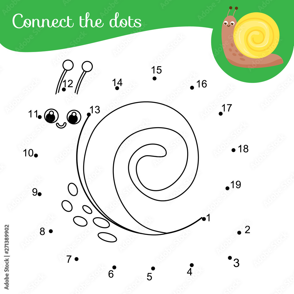 Cartoon snail. Connect the dots. Dot to dot by numbers activity for ...