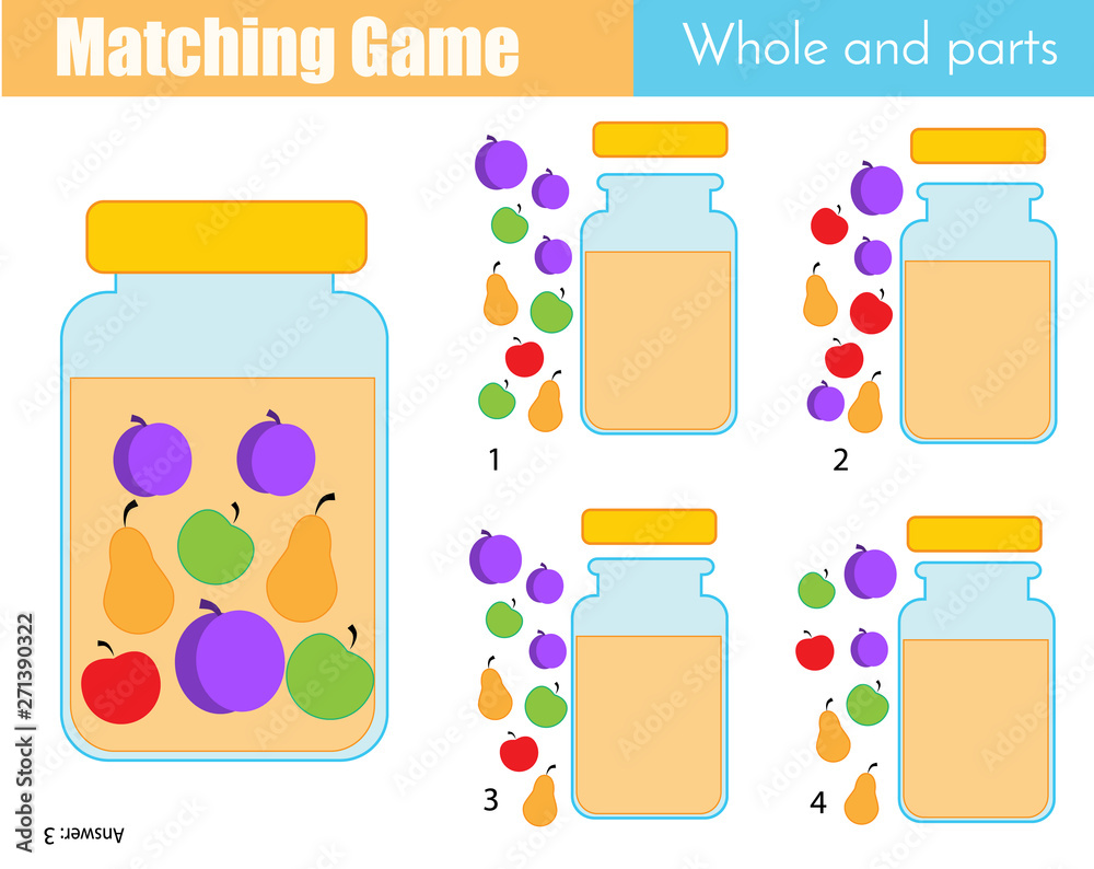 Matching game. Educational children activity with fruits. Learning ...