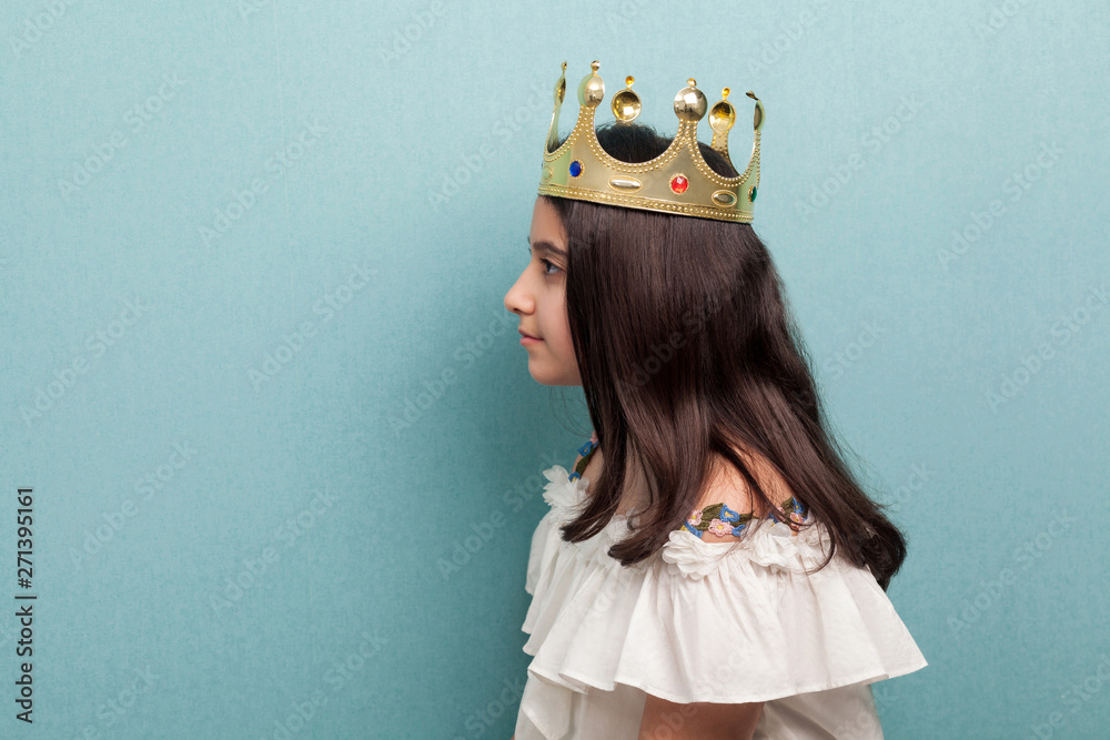 Side view portrait of serious beautiful teenager brunette girl wear ...