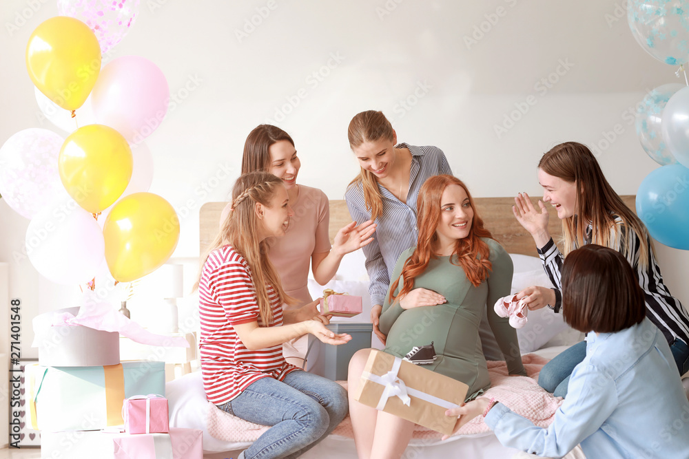 Beautiful pregnant woman and her friends at baby shower party Stock ...
