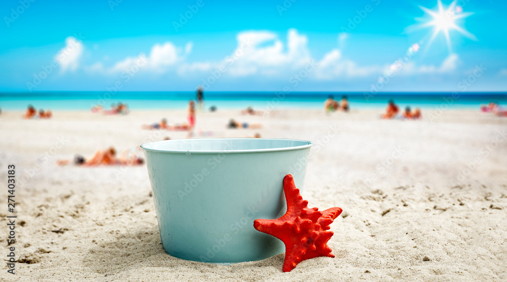 A blue metal bucket with free space for your product. The possibility ...