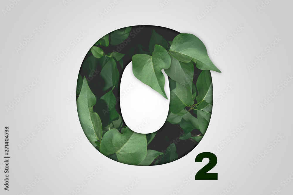 O2 - oxygen symbol. Modern text and creative typography. Nature concept ...