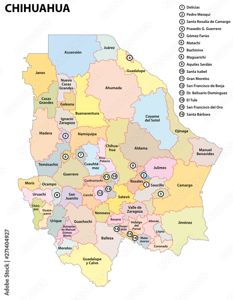 Administrative map of the Mexican state of Chihuahua Stock Vector ...