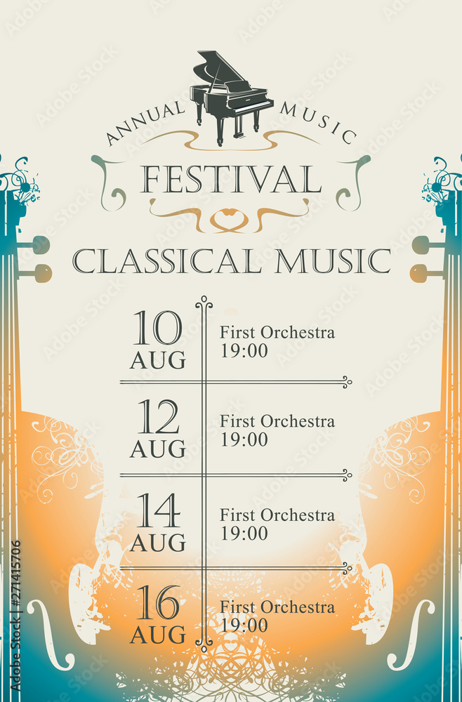 Vector poster for the annual festival of classical music with violins ...