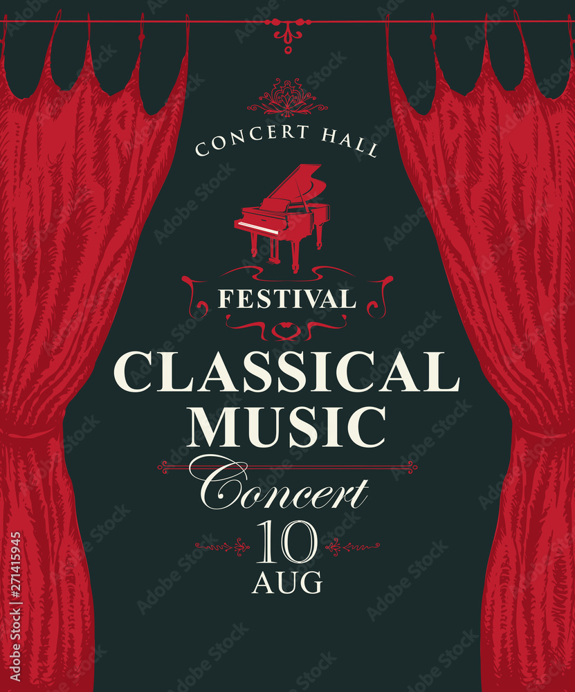 Vector poster for a concert or festival of classical music with red ...
