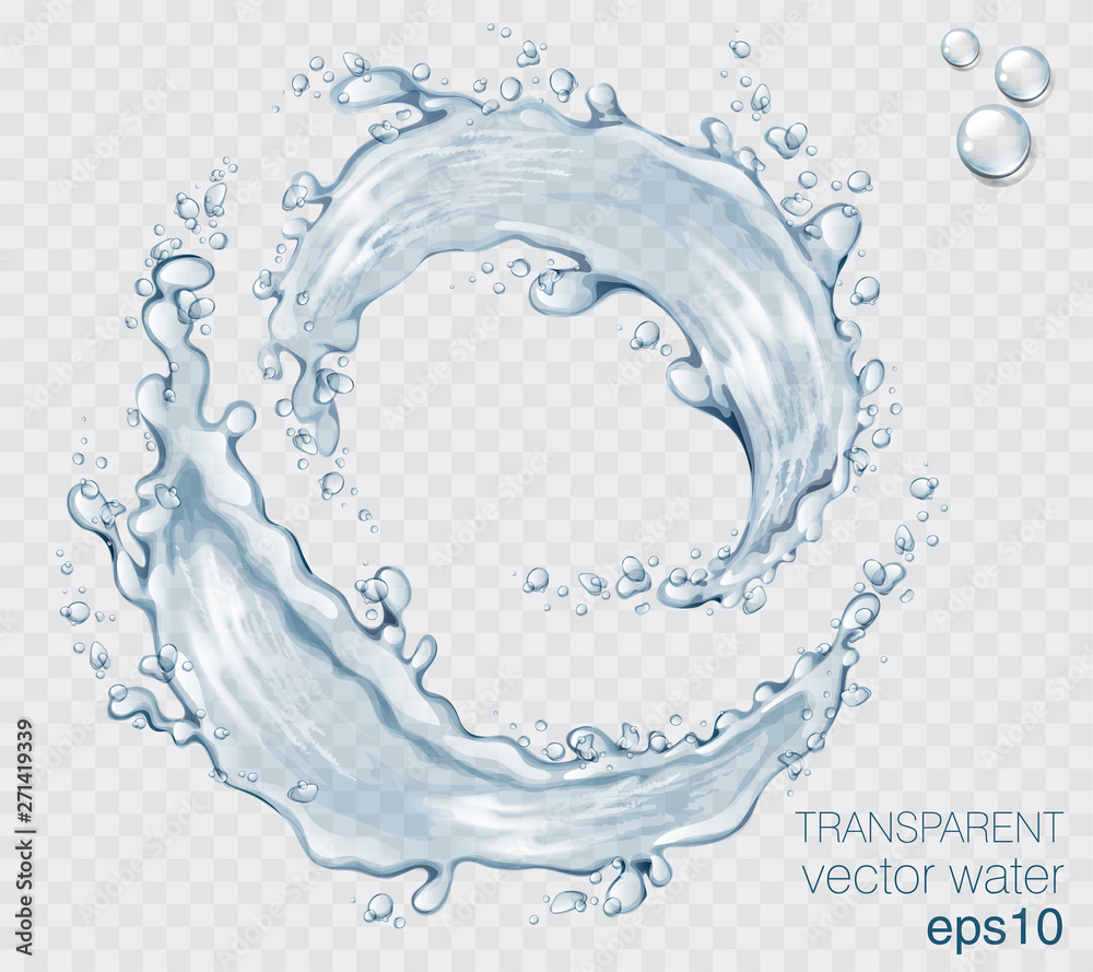 Transparent vector water splash and wave on light background Stock ...