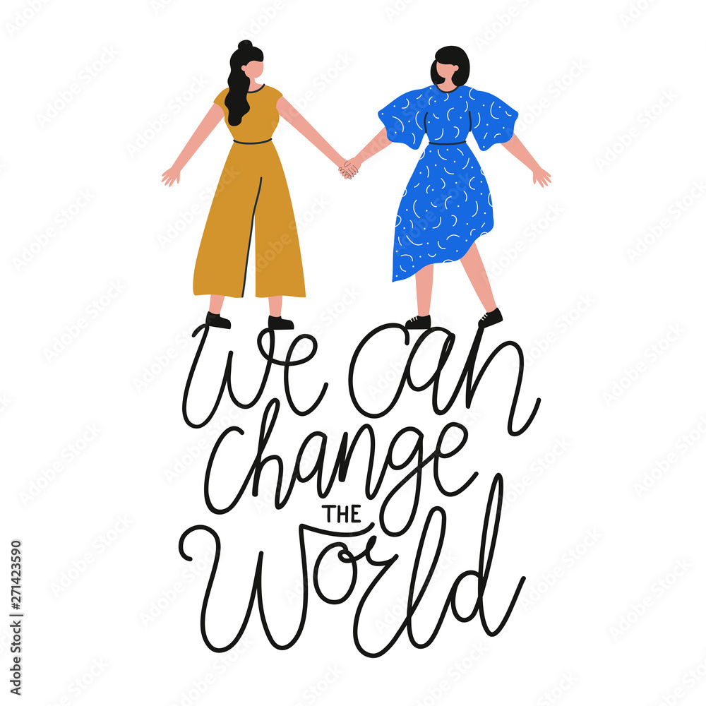 Vector illistration with women or girls standing together and holding ...