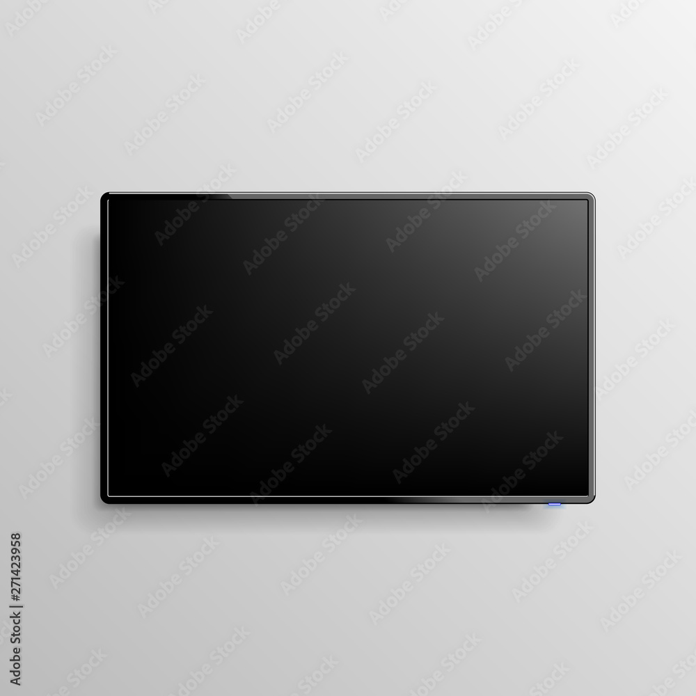 Vetor de Realistic black TV screen. Blank led monitor. 3D computer. The ...