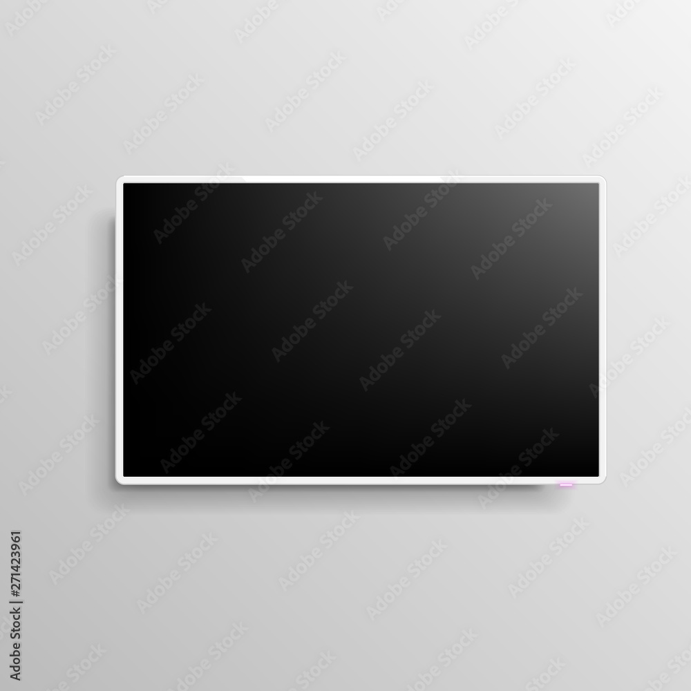 Realistic white TV screen. Blank led monitor. 3D computer. The layout ...