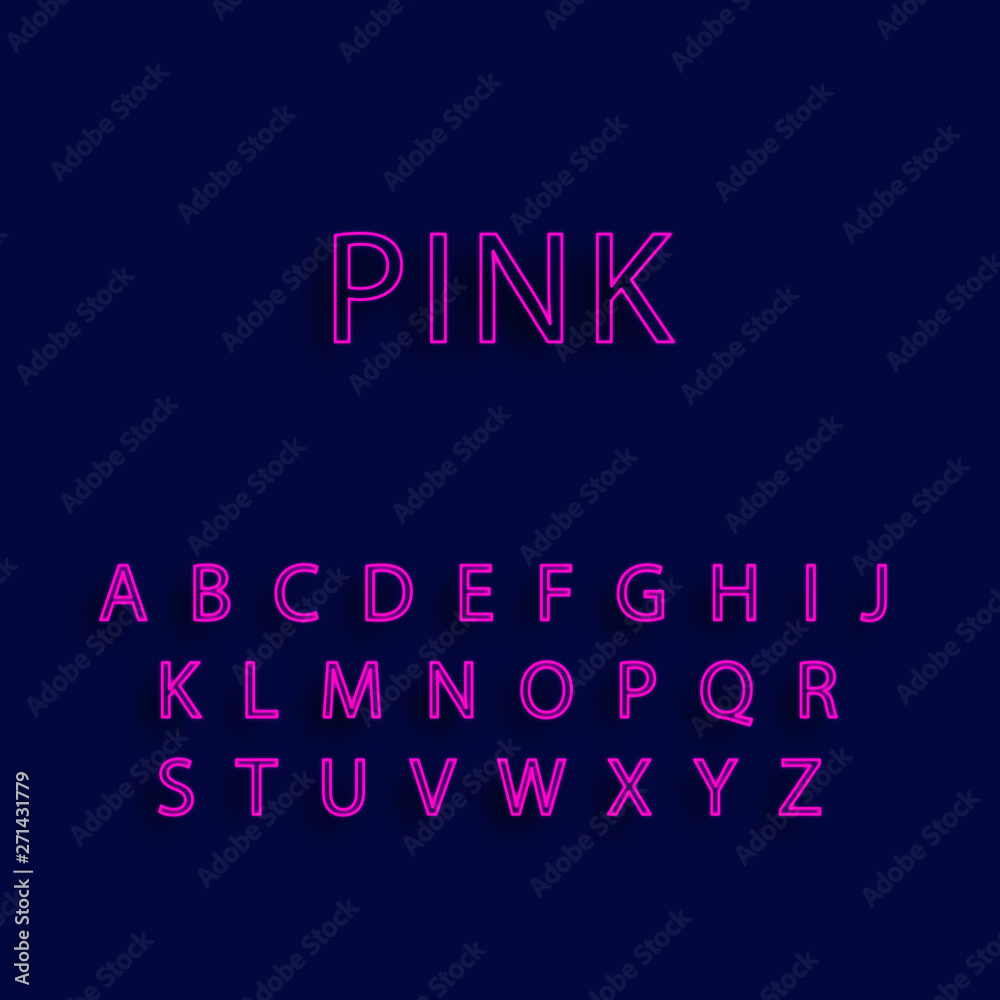 Pink neon alphabet fonts. neon vector illustration. Pink neon lighting ...