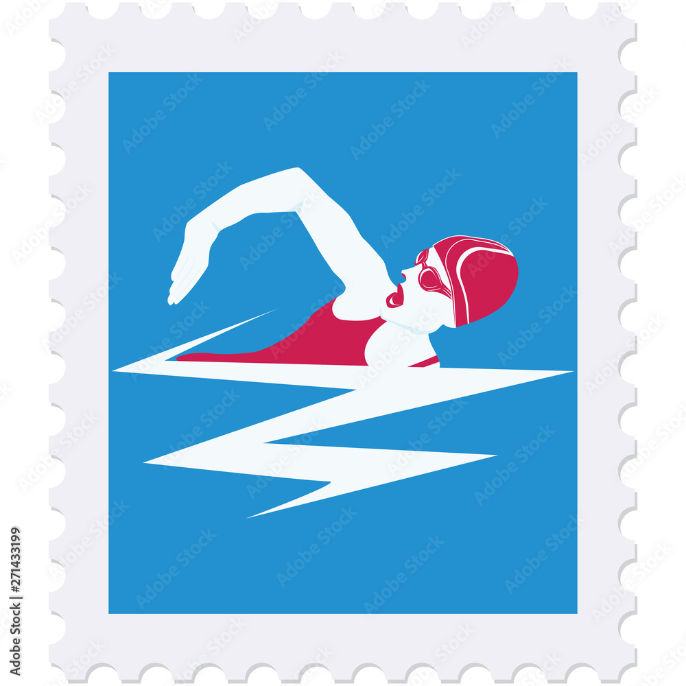 Postage stamp - swimmer - isolated on white background - vector. Sport ...