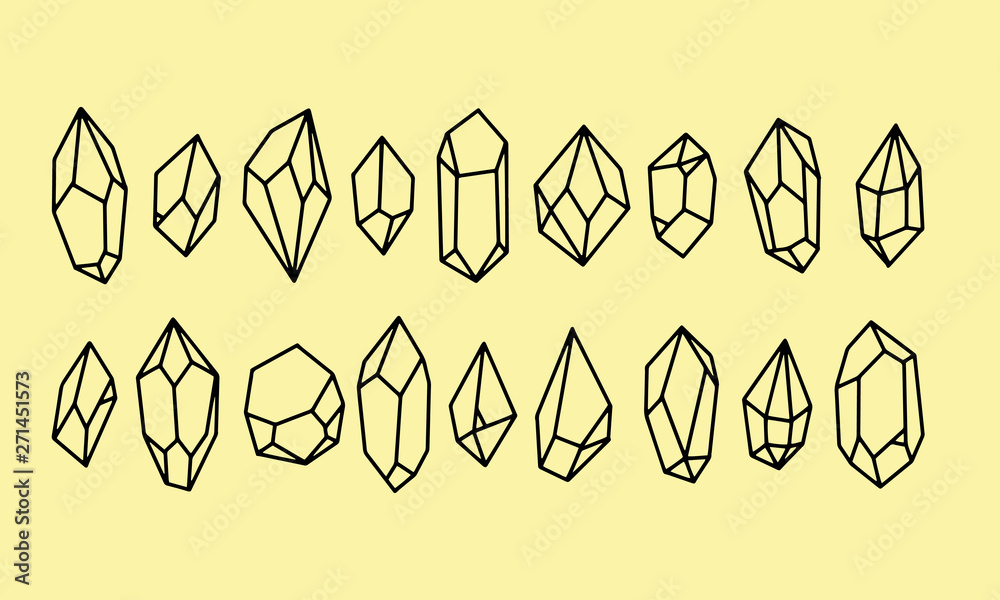 set Crystal lineart icon. Outline element kit of mineral stone for game ...