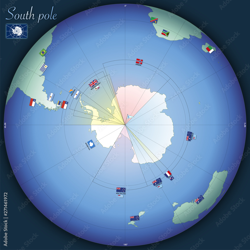 North pole global map with country flags, vector illustration Stock ...