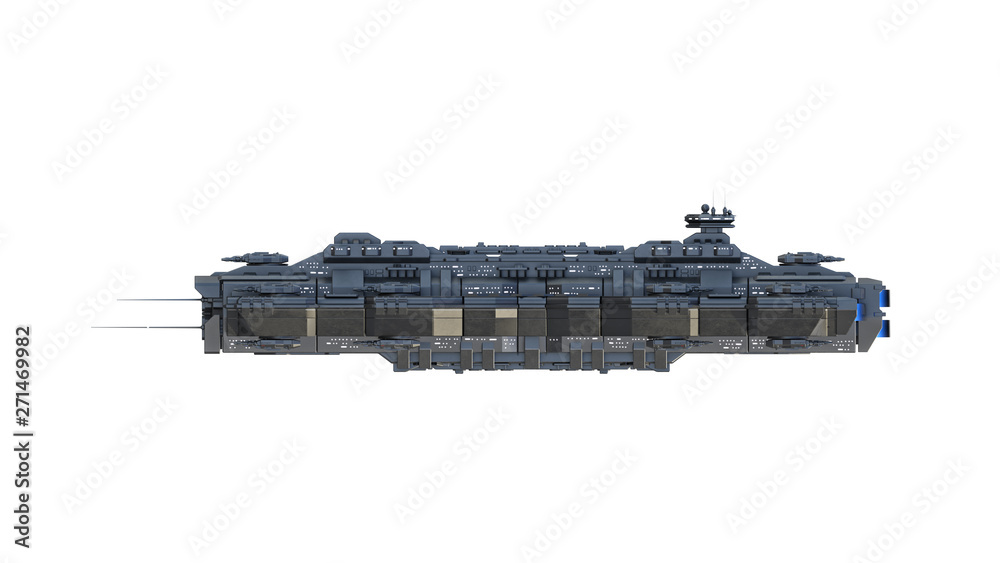 Spaceship flying, alien UFO spacecraft in flight isolated on white ...