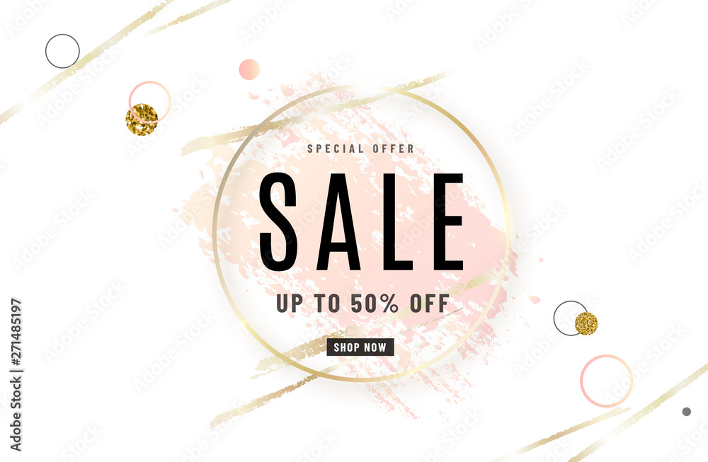 Fashion sale banner design background with gold circle frame ...
