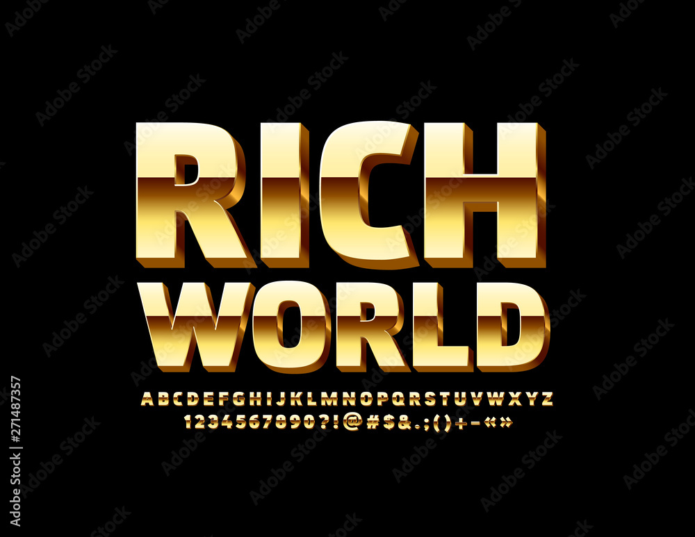 Vector premium card Rich World with Golden Alphabet Letters, Numbers ...