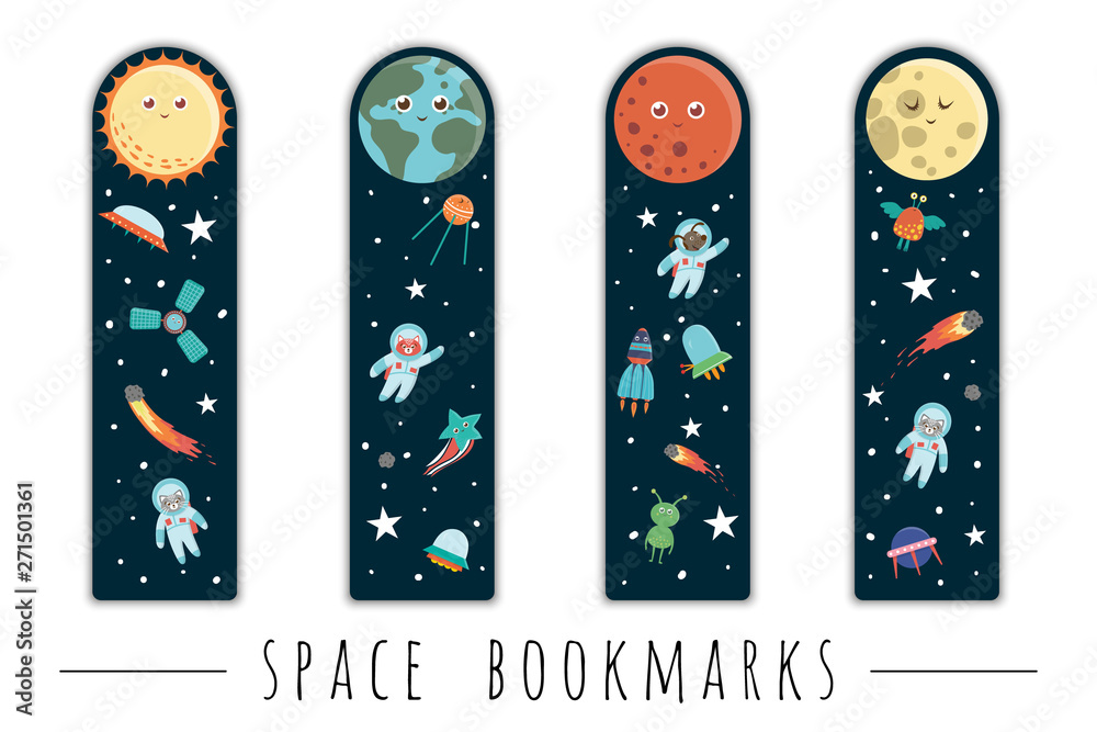 Vector set of bookmarks for children with outer space theme. Cute ...