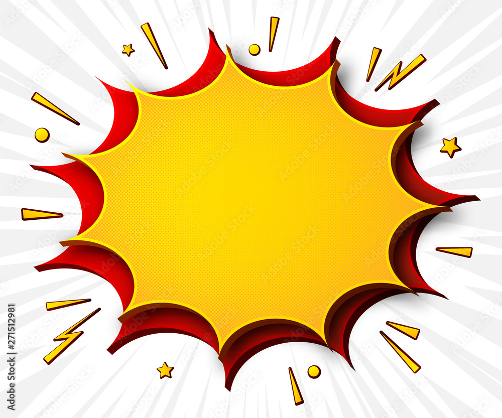 Comics background. Cartoon poster in pop art style with yellow-red speech bubbles with halftone ...