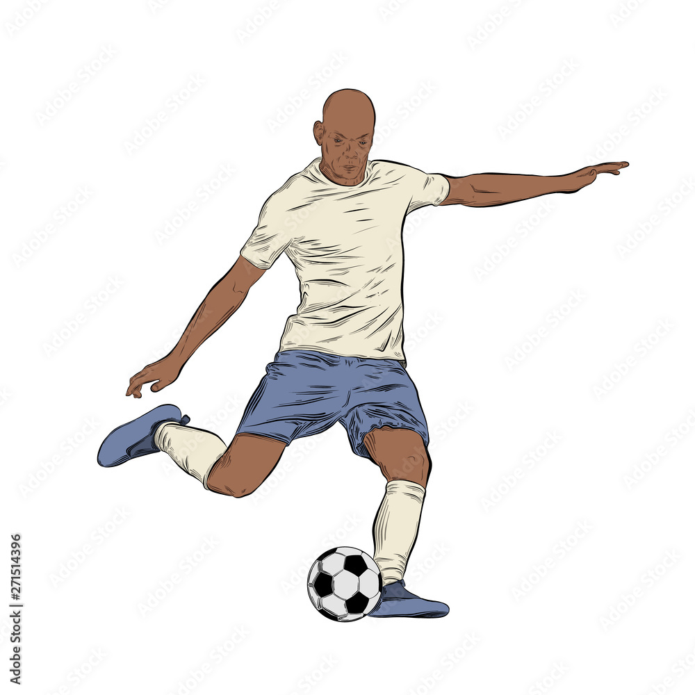 Hand drawn sketch of footballer in color. Isolated on white background ...