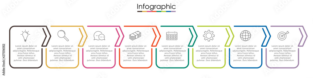 Vector infographic template with eight steps or options. Illustration ...