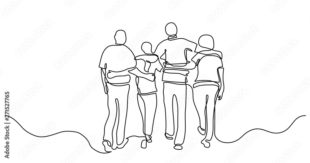 continuous line drawing of friends hugging each other Stock Vector ...