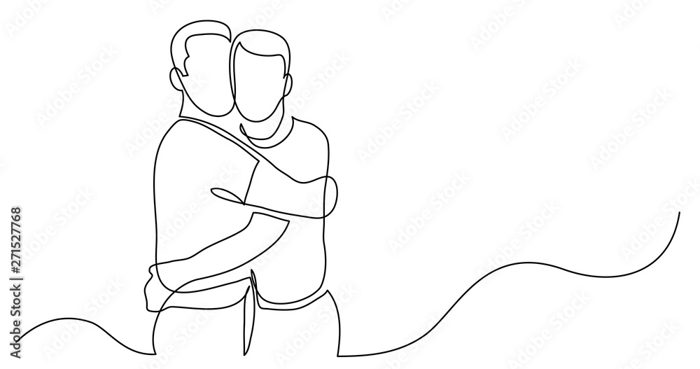 continuous line drawing of gay couple hugging each other Stock Vector ...