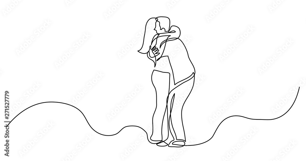 continuous line drawing of guy and girl couple hugging each other Stock ...
