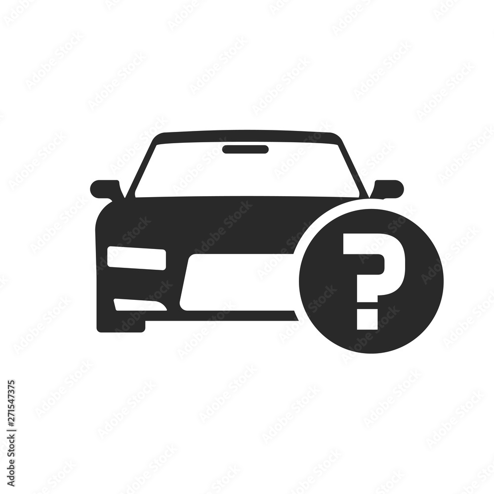 Car or automobile with question mark vector symbol, flat cartoon black ...