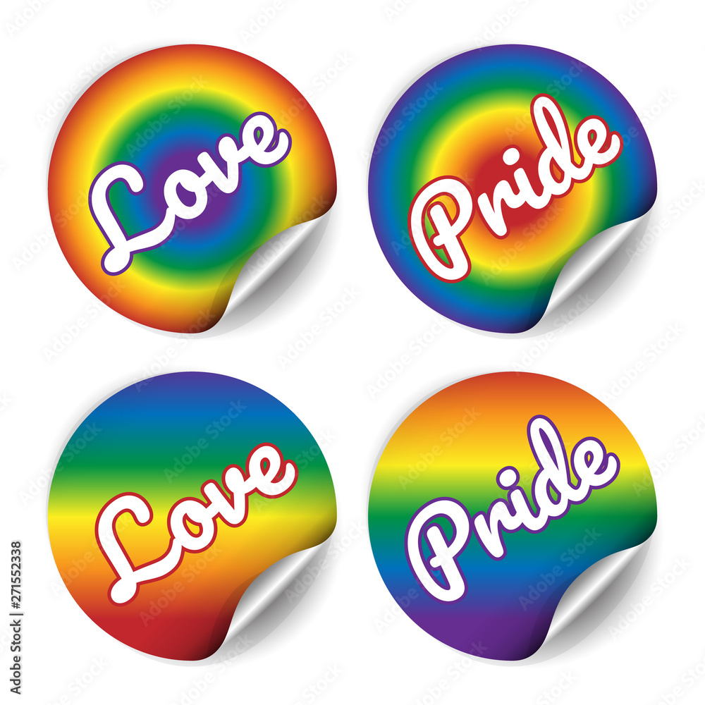 Pride Day, LGBTQ+ Love and Pride text on Rainbow Stickers and Flag for ...