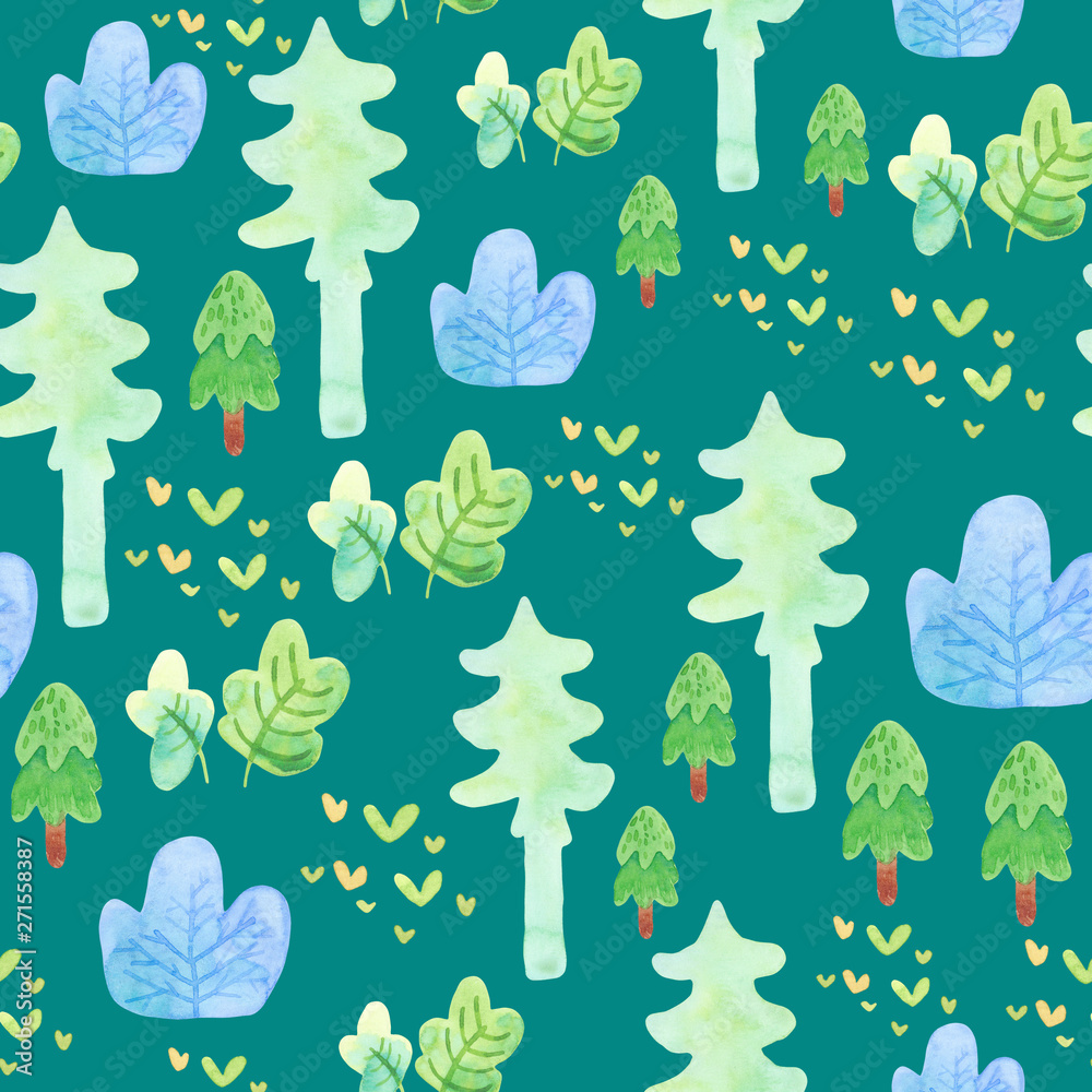 Watercolor illustration. Cartoon nature for children. Seamless pattern ...