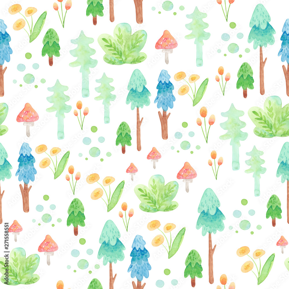 Watercolor illustration. Cartoon nature for children. Seamless pattern ...