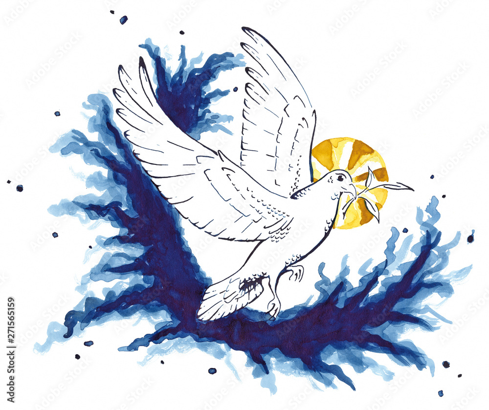 Taufsymbol Friedenssymbol Taube mit Wasser und Olivenzweig Stock ...