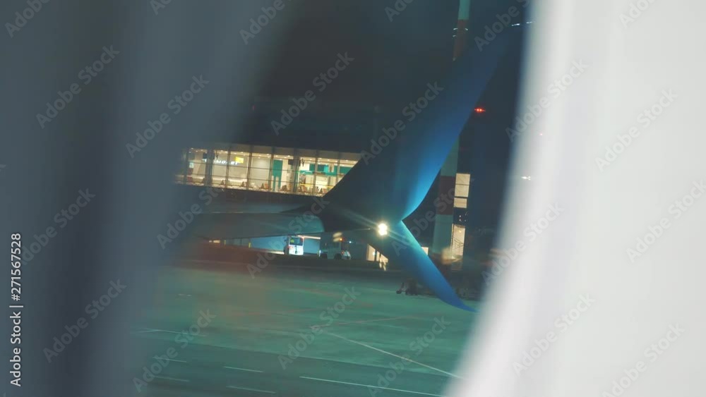 takeoff airplane aircraft flight concept. the plane taking off at night ...