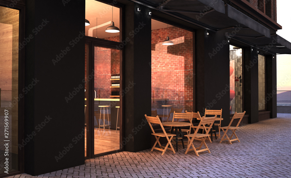 fashion retro cafe terrace storefront Stock Illustration | Adobe Stock