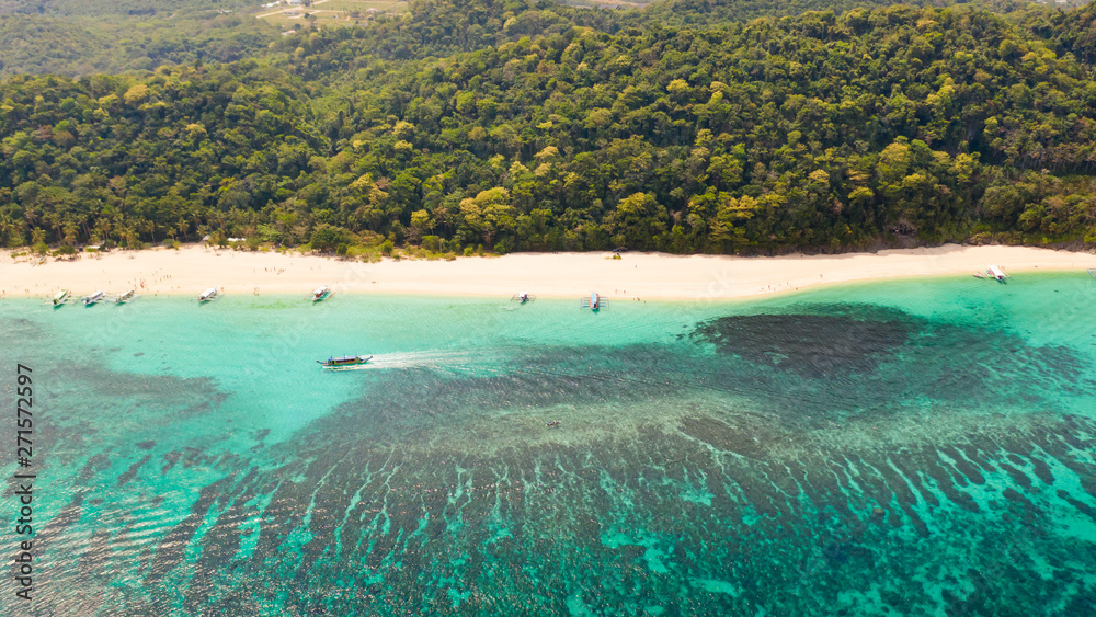 Puka Shell Beach, Boracay Island, Philippines, aerial view. Tropical ...