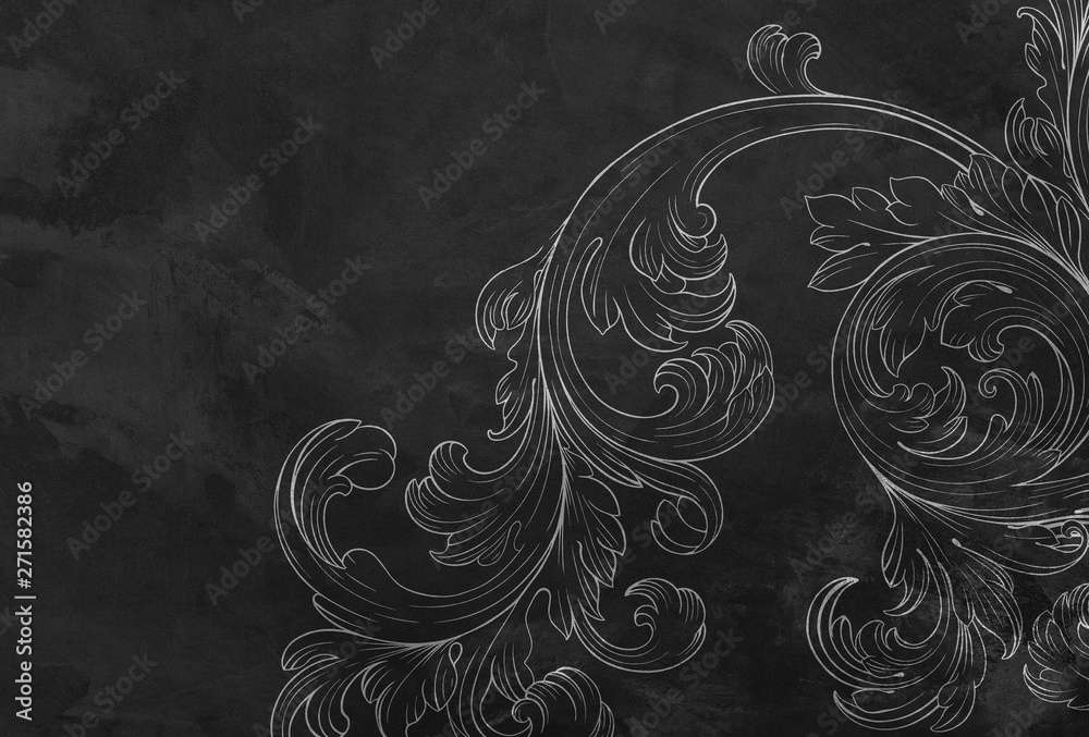 Dark gray marble background with hand-painted baroque renaissance ...
