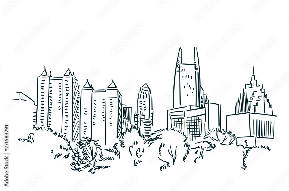 Atlanta USA sketch vector city line art Stock Vector | Adobe Stock