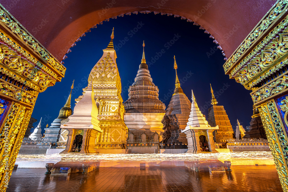 Candlelight light trails of people walking around the church in Visakha ...