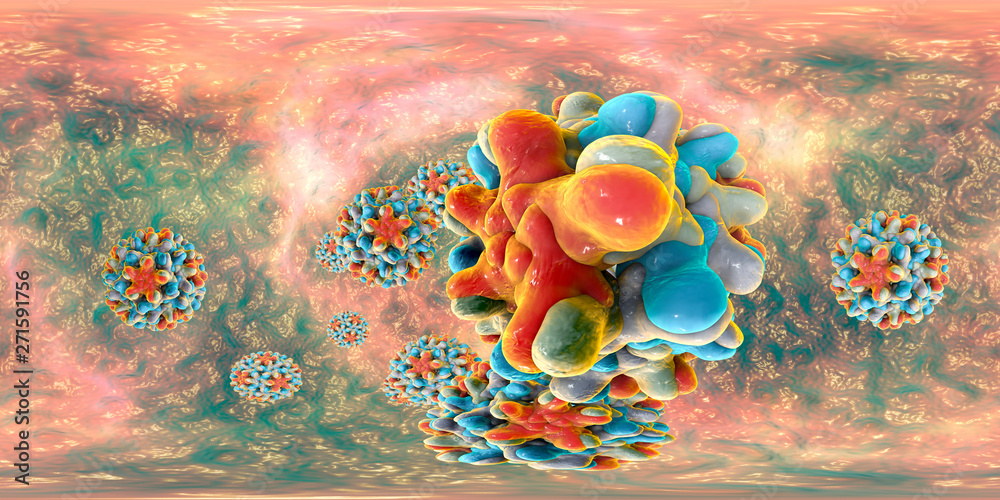360 degree panorama view of Hepatitis B viruses, 3D illustration Stock ...