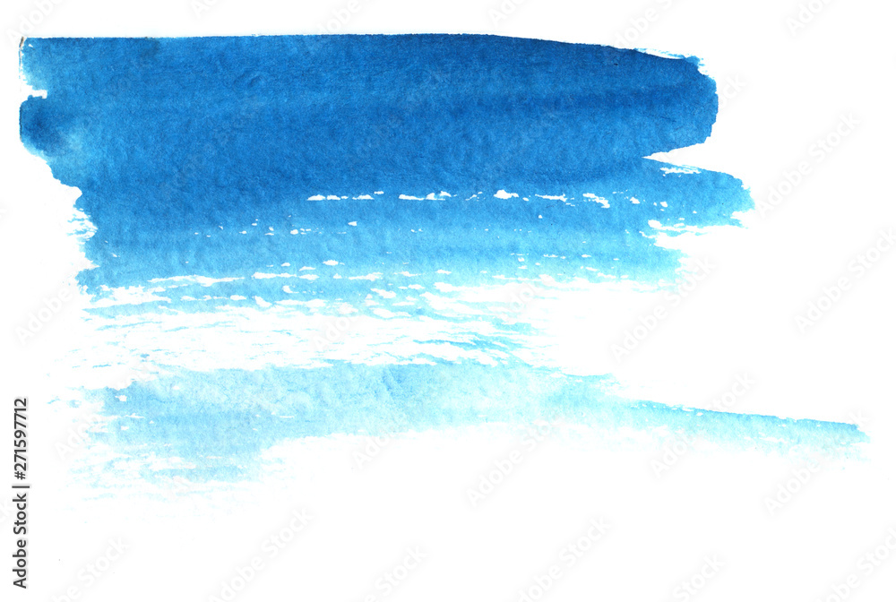 Abstract watercolor background. A spot of streaked blue paint streaks ...