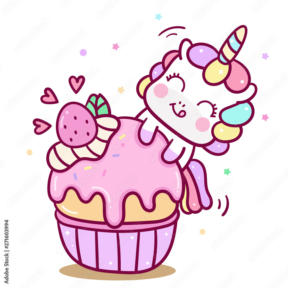 Cute Unicorn cartoon cake Happy birthday party Kawaii pony sweet ...